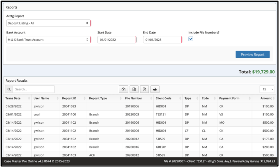 Accounting Reports | Case Master Pro