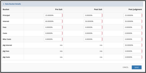 Contingency Rates And Buckets | Case Master Pro