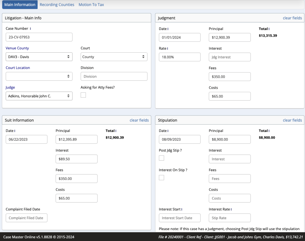 Litigation Screens | Case Master Pro