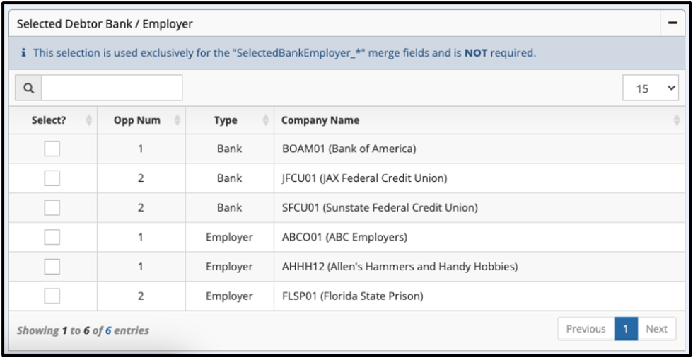 Document Generation Selection Options | Case Master Pro